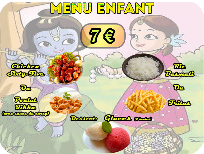 MENU ENFANT - Restaurant Indien à Niort Geethanjali
